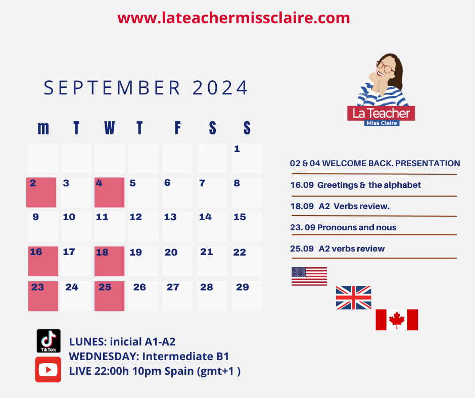 1st Term Content Calendar! School year 2024-2025 - La Teacher Miss Claire